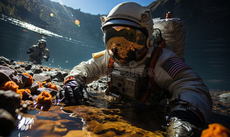 Astronaut in Space Suit Submerged in Water Stock Illustration ...