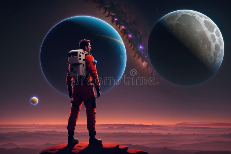Astronaut in Space Suit Walking on an Unexplored Planet, Generative Ai ...