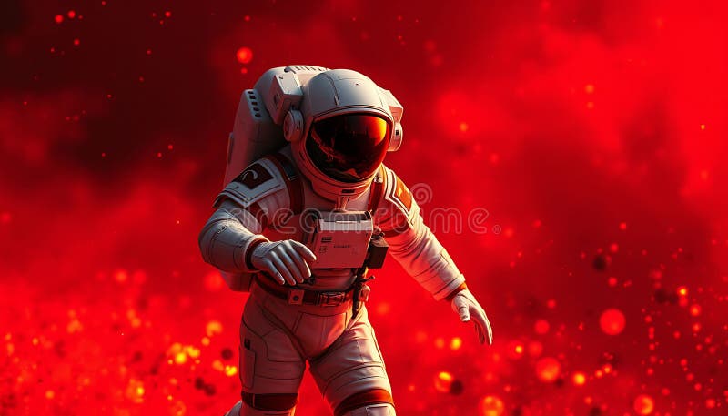 Astronaut Space Walk Red, Cosmic Exploration Adventure, Stock Photo ...