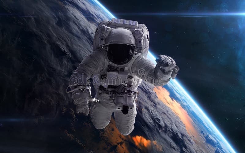 Astronaut on Space Walk. Orbit of the Planet Earth Stock Image - Image ...