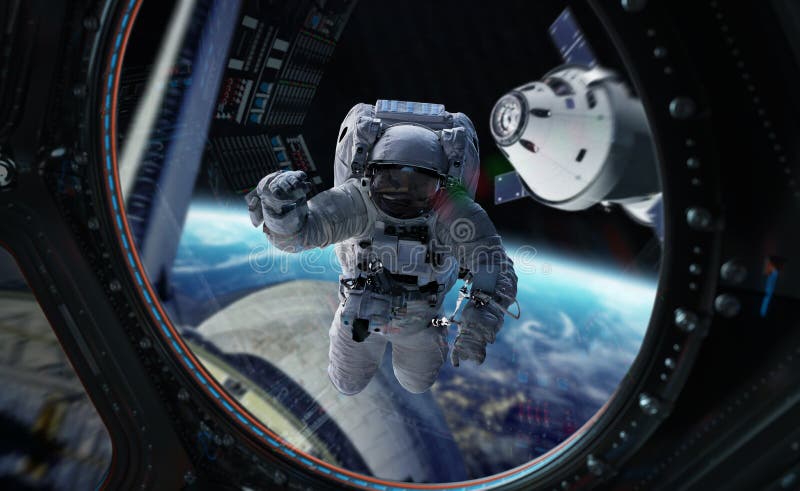 Astronaut Working on a Space Station 3D Rendering Elements of Th Stock ...