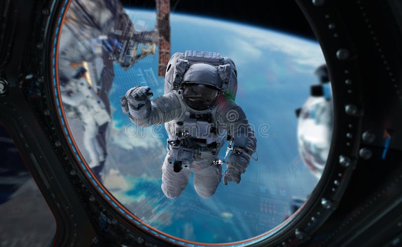 Astronaut Working on a Space Station 3D Rendering Elements of Th Stock ...