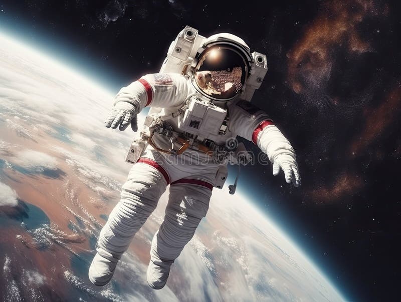 Astronaut Spaceman Float in Space Above Planet Stock Illustration ...