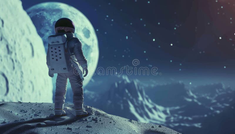 Astronaut or Spaceman on the Surface of Moon Stock Illustration ...