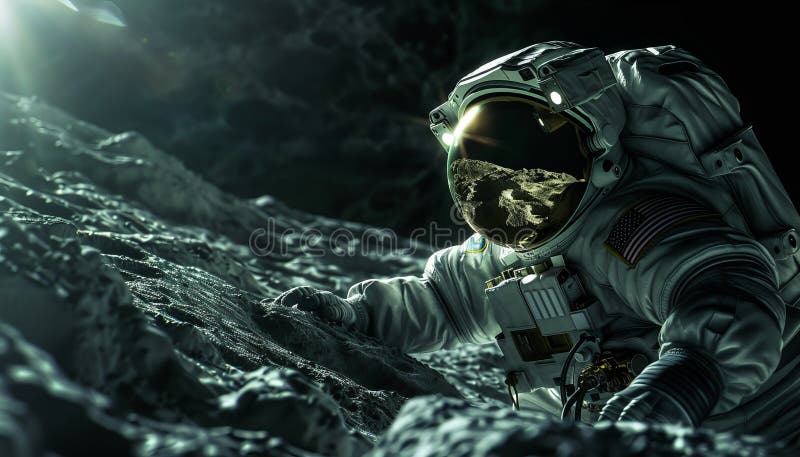 Astronaut or Spaceman on the Surface of Moon Stock Illustration ...
