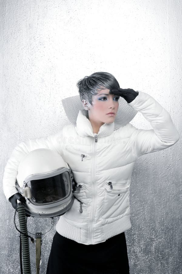 Astronaut Fashion Stand Woman Space Suit Helmet Stock Image Image Of