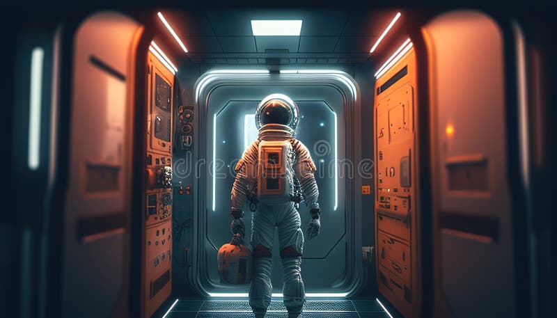 Astronaut on Spaceship Room Digital Art Illustration, Generative AI ...