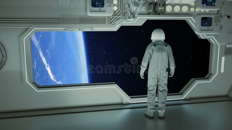 An Astronaut on a Spaceship Watching the Earth Stock Video - Video of ...