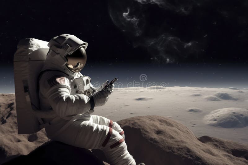 Astronaut Using Smartphone on Mars Terrain Stock Illustration ...