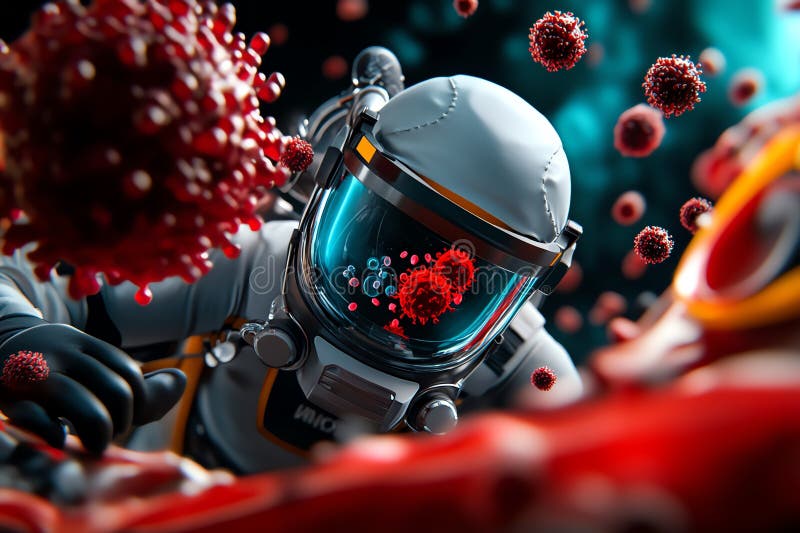 An Astronaut in a Spacesuit Fights Off a Viral Attack, Surrounded by ...
