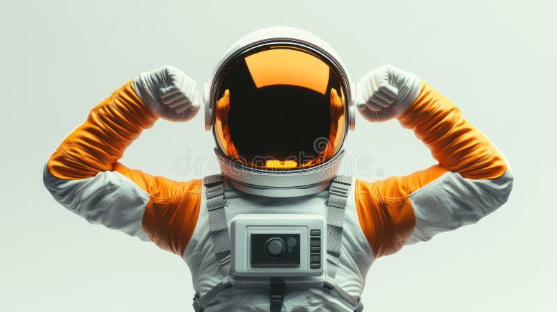 An Astronaut in a Spacesuit Flexes Muscles, Symbolizing Strength and ...
