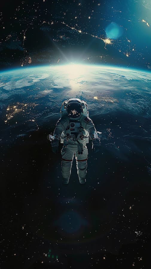Astronaut in Spacesuit Floating Freely in Outer Space. Stars Sky. Human ...
