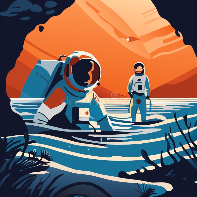 Astronaut in Spacesuit Floating in Ocean. Vector Cartoon Illustration ... Astronaut in Spacesuit Floating in Ocean. Vector Cartoon Illustration ...