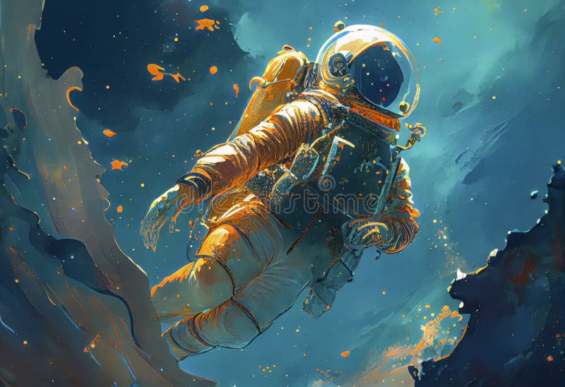 Astronaut in a Spacesuit Gravitating in Space. Stock Illustration ...