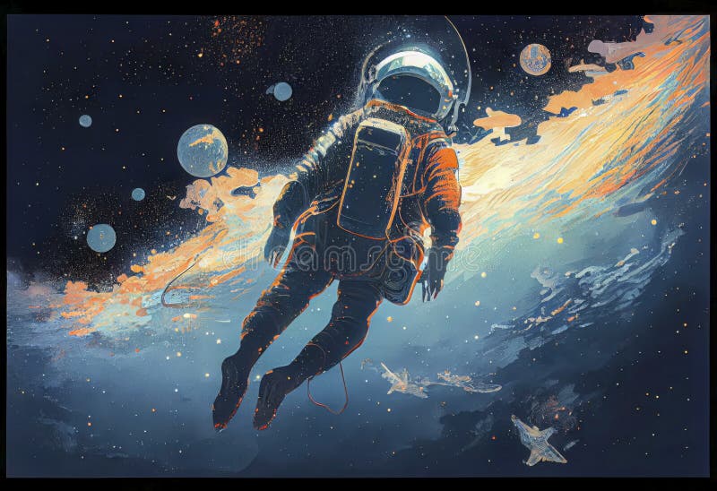 Astronaut in a Spacesuit Gravitating in Space. Stock Illustration ...