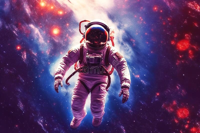 An Astronaut in Spacesuit Hovers in Outer Space in Orbit of Planet ...