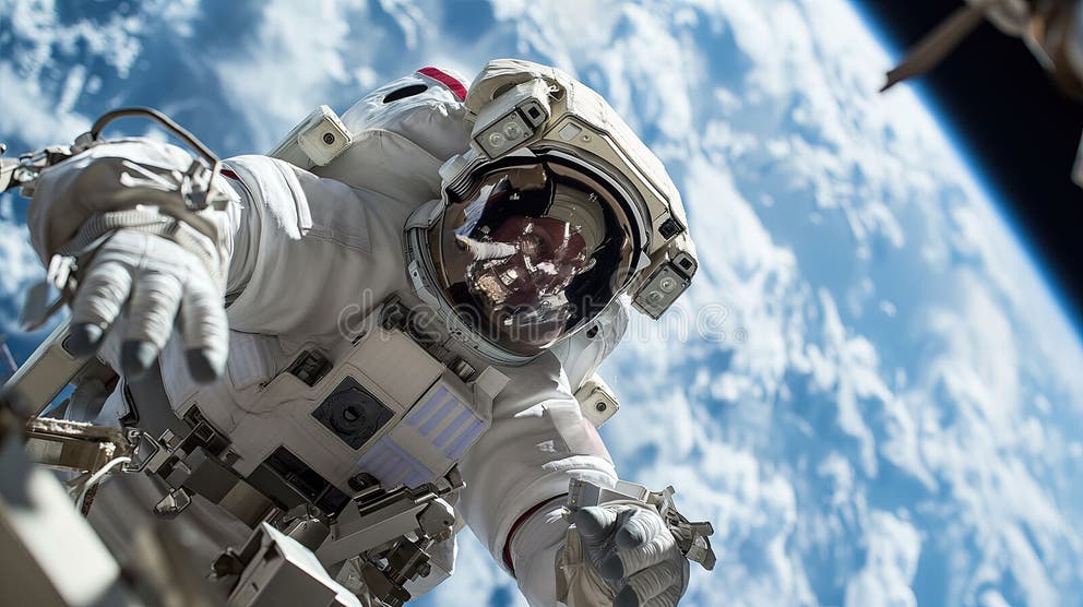 An Astronaut in a Spacesuit Prepares for a Spacewalk Stock Illustration ...