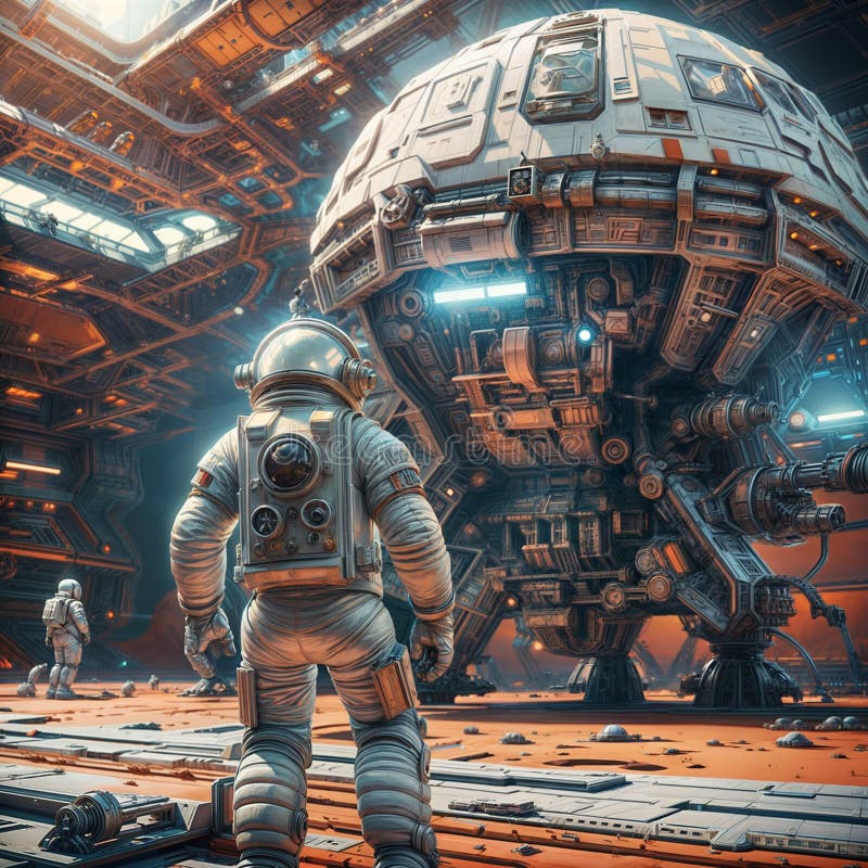 Astronaut in Spacesuit Repair a Spaceship in a Space Station Stock ...