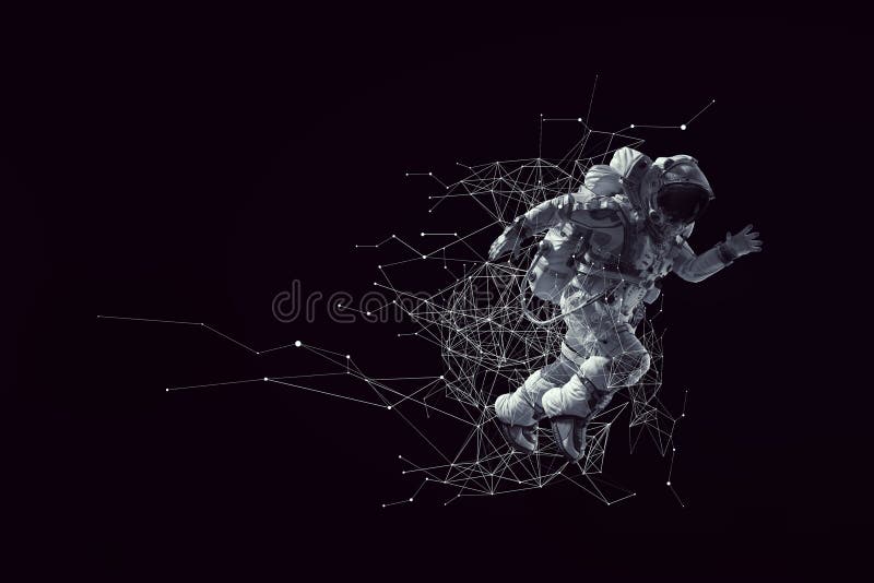 Spaceman Running Fast. Mixed Media Stock Photo - Image of planet ...