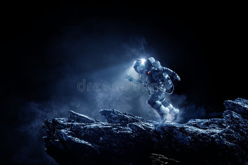 Spaceman Running Fast. Mixed Media Stock Image - Image of astronaut ...