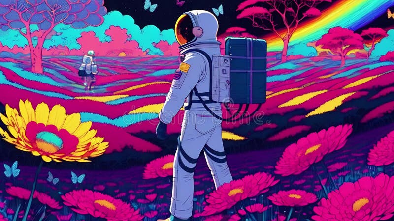 Astronaut in a Spacesuit Standing on a Field of Flowers. AI Generated ... Astronaut in a Spacesuit Standing on a Field of Flowers. AI Generated ...