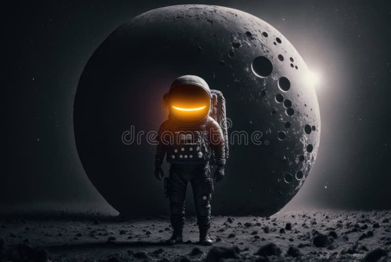 An Astronaut in a Spacesuit Standing in the Middle of Dark Space on the ...