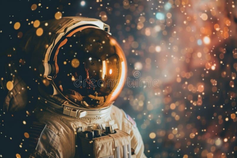 Astronaut in Spacesuit with Star Reflection on Helmet Visor. Stock ...