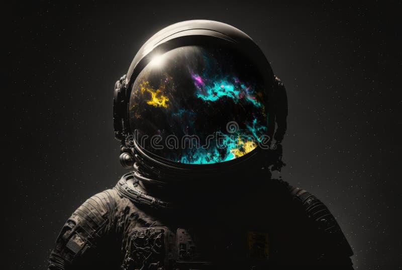An Astronaut in a Spacesuit in Which Space is Reflected. Universal ...