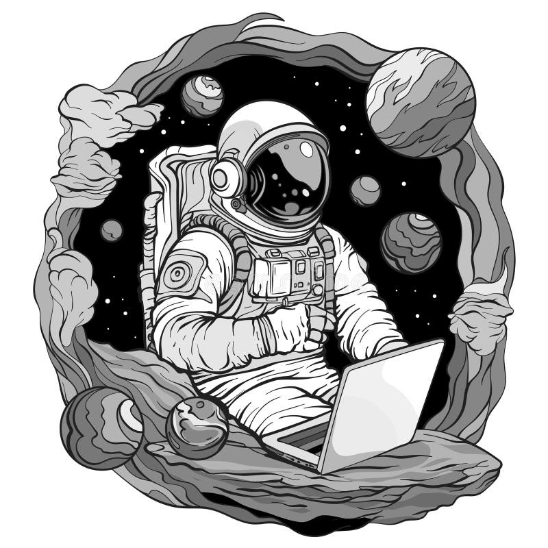 Astronaut in Spacesuit Working Using Laptop Stock Vector - Illustration ...