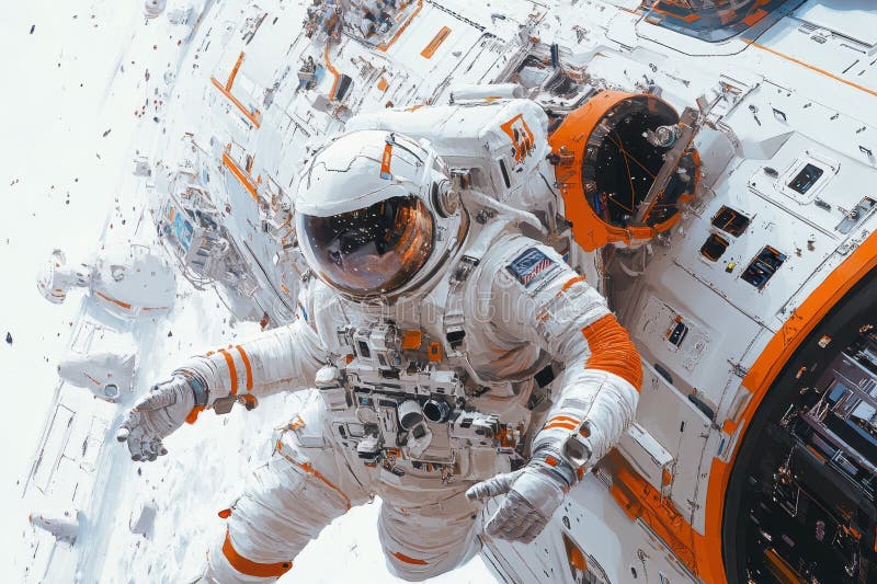 Astronaut Spacewalk Damaged Spaceship Repair Stock Illustration - Illustration of danger ...