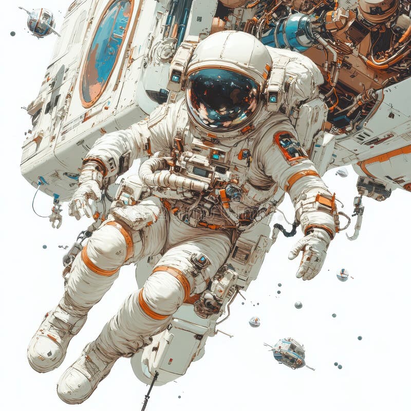 Astronaut Spacewalk Futuristic Spaceship Exploration Stock Illustration ...