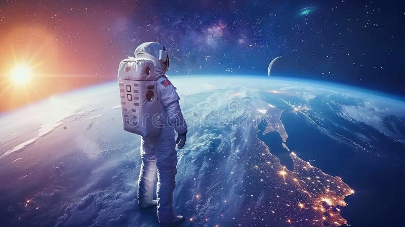 Astronaut Spacewalk Looks Milky Way Galaxy Stock Photos - Free ...