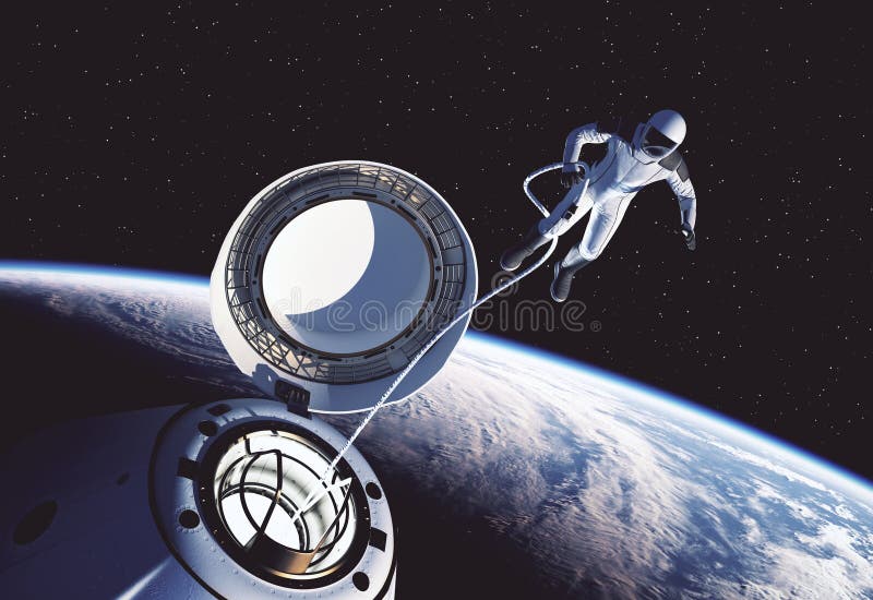 Astronaut Spacewalk from Private Spacecraft Capsule Stock Illustration ...