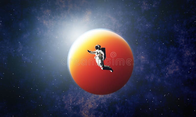 Astronaut Spacewalk in Space Near a Planet and Pointing His Finger ...