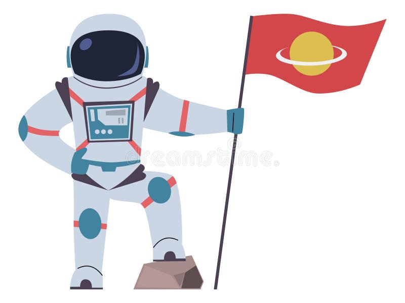 Astronaut Stand with Flag. Cosmos Exploration Stock Illustration ...