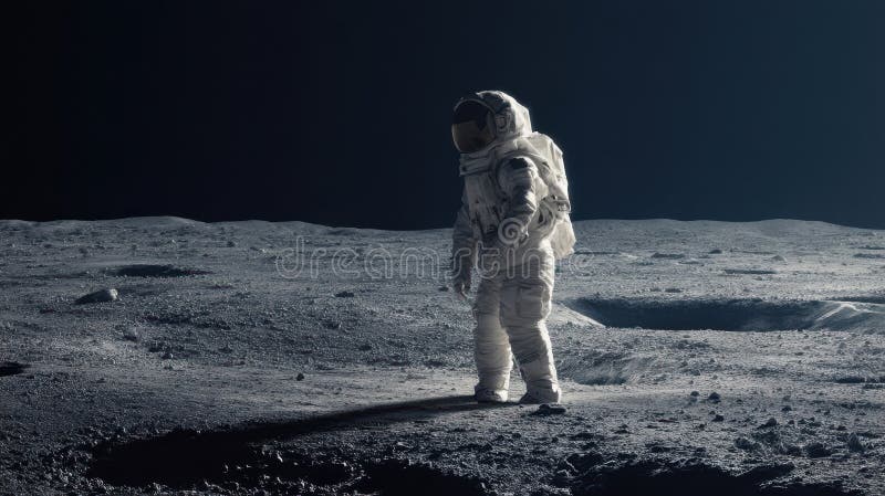 The Astronaut Standing Alone on the Moon S Mysterious Surface at Night ...
