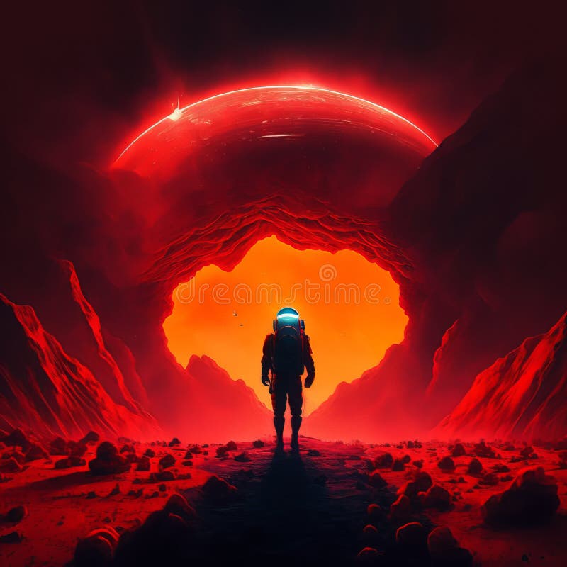 A Astronaut Standing on the Edge of a Massive Wormhole, with a View of ...