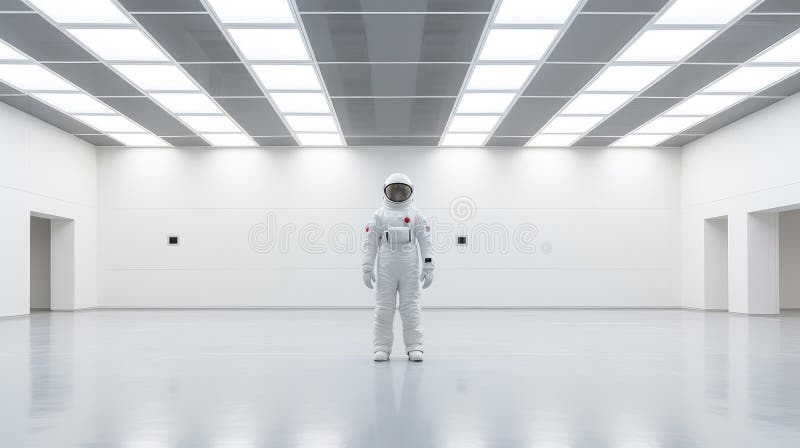 An Astronaut Standing in Empty Very Modern and Minimalistic White Clean ...