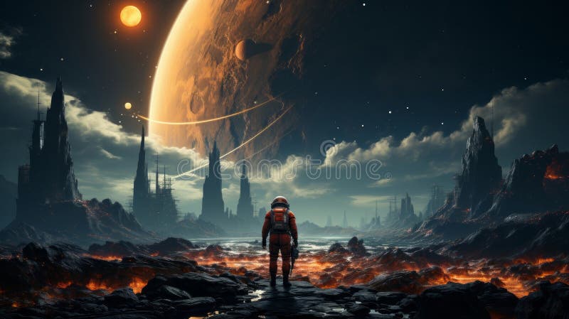 An Astronaut Standing in Front of a Rocket Ship. Generative AI. Stock ...