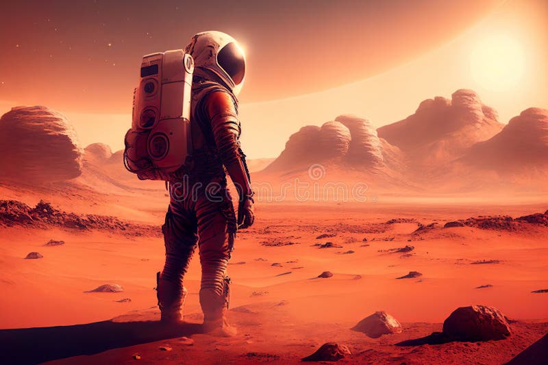 Astronaut Standing on Mars Surface, Beautiful Landscape in Good Quality ...