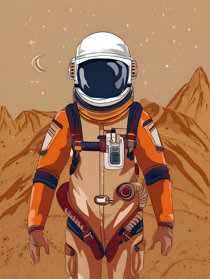 Astronaut Standing on Mars: a Vision of Exploration Stock Illustration ...