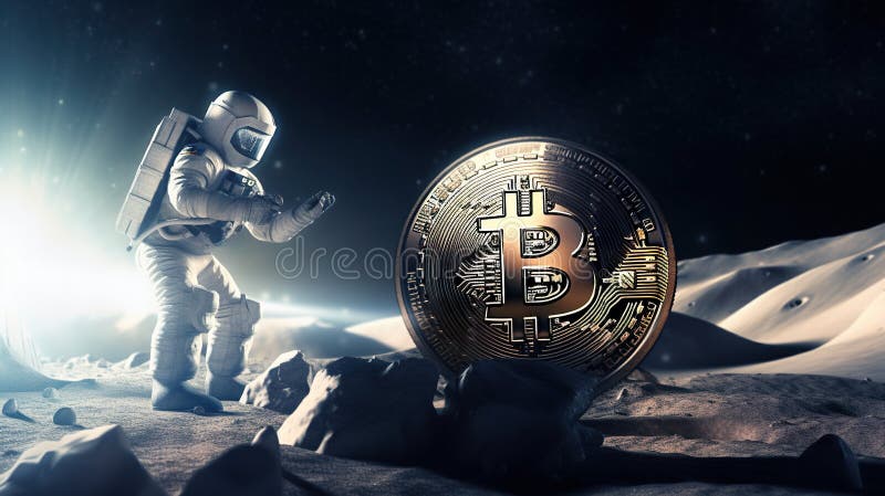 An Astronaut Standing on the Moon with a Bitcoin in His Hand. AI ...