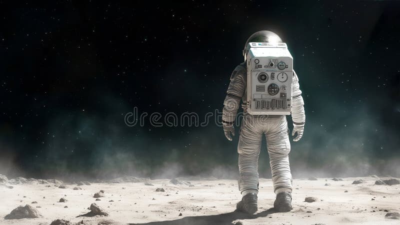 Astronaut Standing on the Moon S Surface, Gazing at the Starry Sky ...