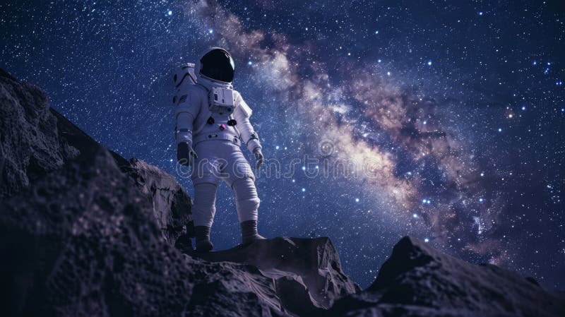 Astronaut Standing on Moon Surface with Milky Way Galaxy in the ...