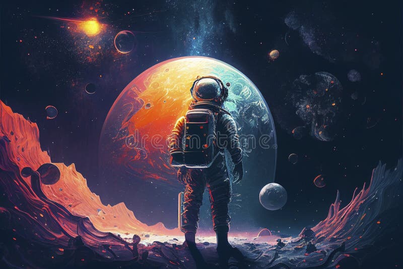Astronaut Standing on the Surface of Mysterious Planet. Stock ...