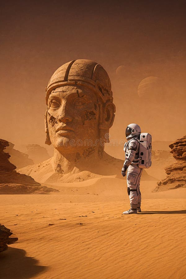 Astronaut Standing on the Surface of the Planet Looking at the Statue ...