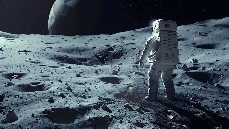 An Astronaut Stands Alone on the Moons Surface Stock Image - Image of ...
