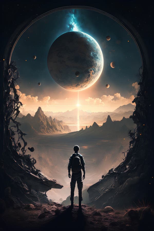Astronaut Stands on the Edge of an Alien Planet. 3D Rendering Stock ...