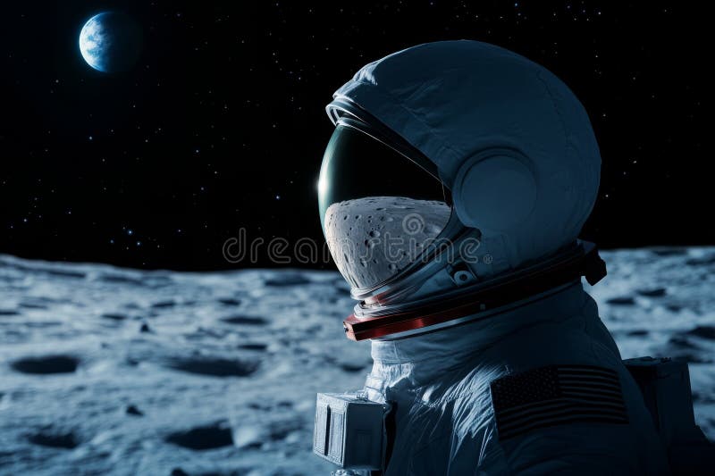 An Astronaut Stands on the Lunar Surface, Facing Earth Against a ...