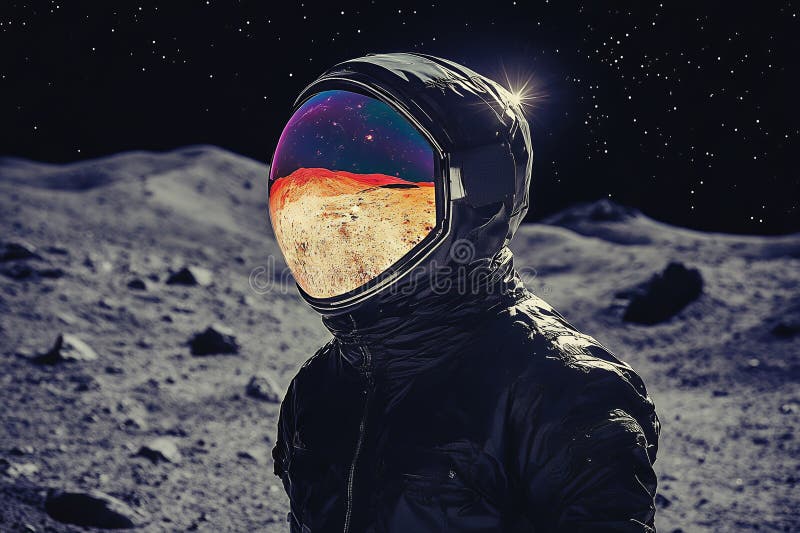 An Astronaut Stands on the Lunar Surface, with Stars and the Vastness ...